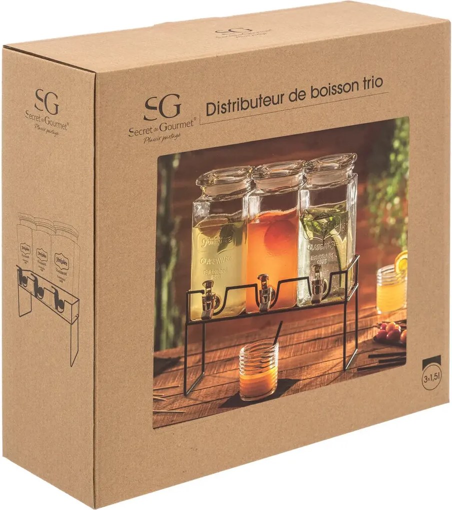 Nádoby na limonádu MODERN na stojanu, 3 x 1,5L