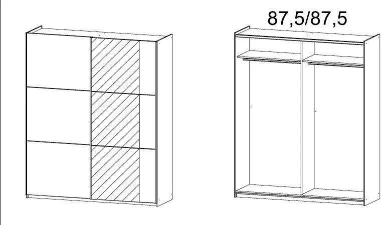 Šatní skříň Kronach, 175 cm, bílá/zrcadlo