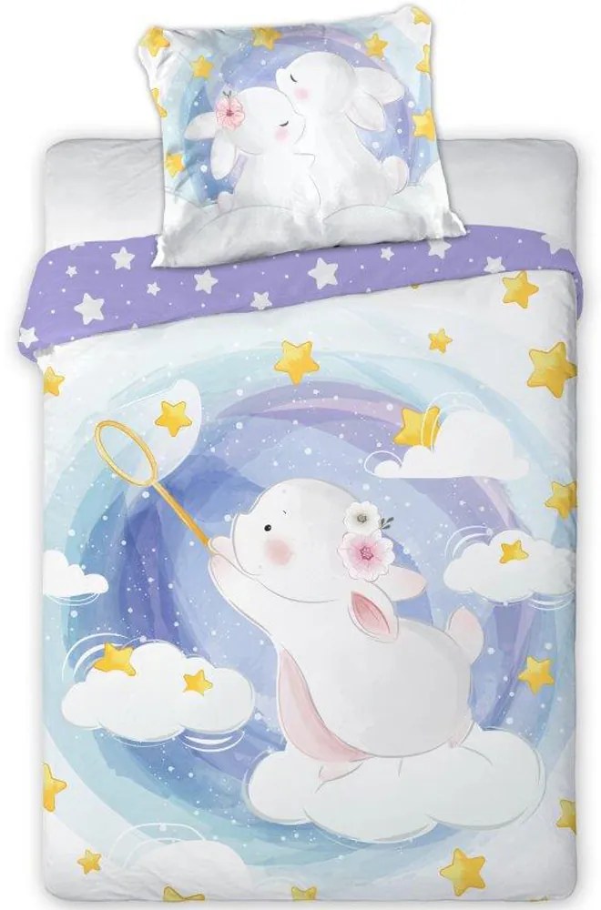 DĚTSKÉ BAVLNĚNÉ LOŽNÍ POVLEČENÍ BUNNY 100X135 CM, 1 KS 40X60 CM VZOROVANÉ