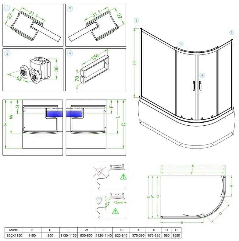 BPS-koupelny Asymetrický sprchový kout HYD-AK-MAJ11585LCH 115x85 cm levý, bílá/transparent v setu s hlubokou sprchovou vaničkou