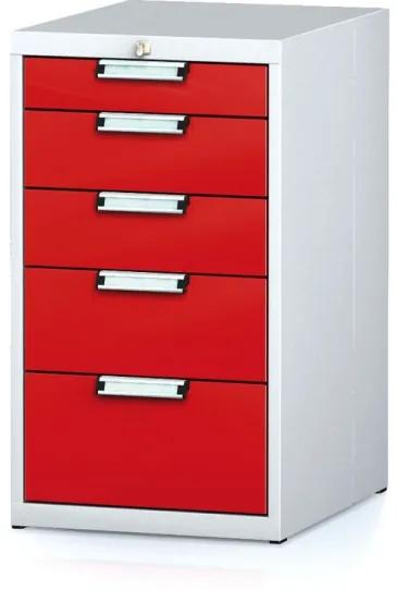 Alfa 3 Dílenský zásuvkový box na nářadí MECHANIC, 5 zásuvek, 480 x 600 x 840 mm, červené dveře