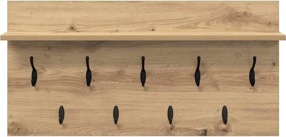 věšák, nástěnný, 1 prkno, háčky, kompozitní dřevo, 40x80x12 cm, dub artisan, Dekorino TK20260018