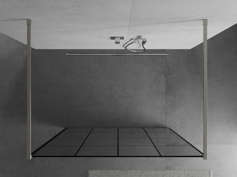 Mexen Kioto, sprchová zástěna Walk-In 140 x 200 cm, 8mm sklo černý vzor, broušená ocel profil, 800-140-002-97-77