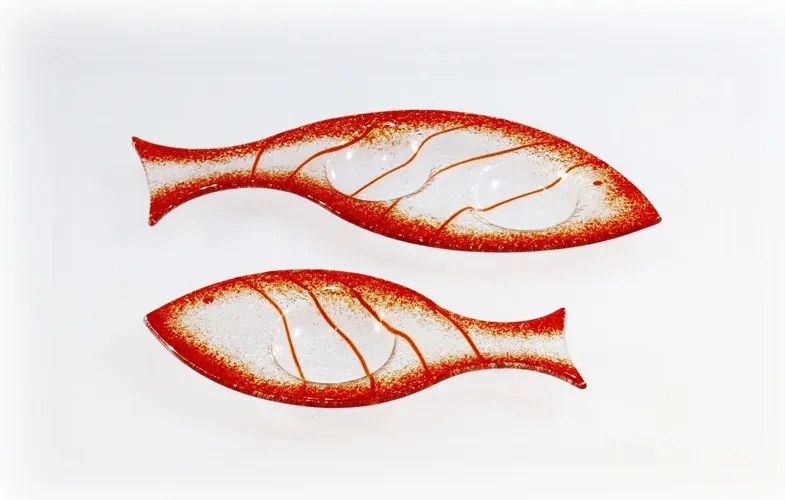 BDK-GLASS Skleněný svícínek rybička - FISH - červená Rozměr: 23x9cm