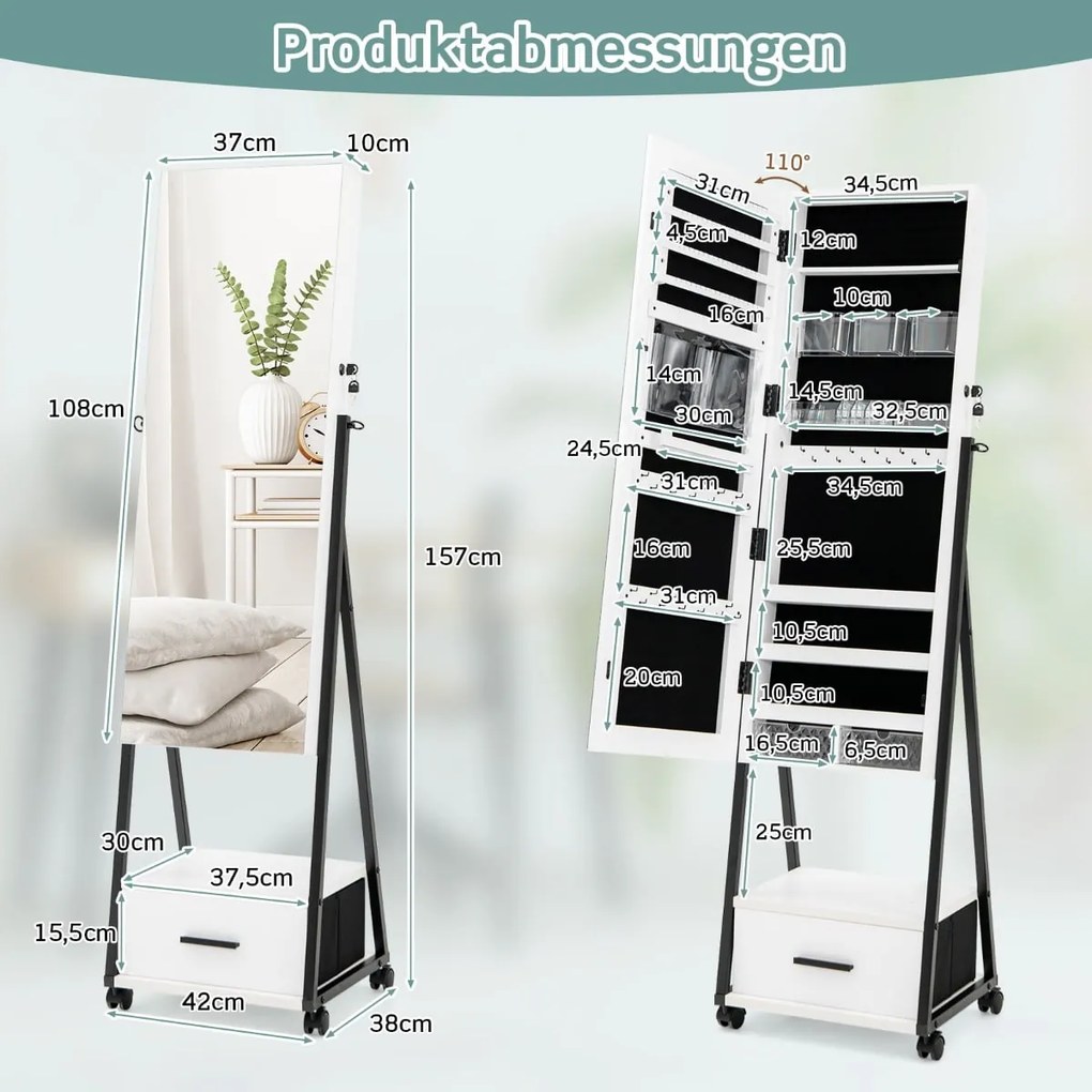 Costway Zrcadlová skříňka na šperky a make-up organizér se zrcadlem po celé