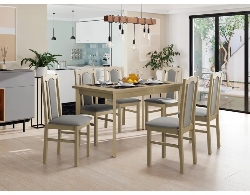 Rozkládací jídelní stůl se 6 židlemi AL08, Barva dřeva: sonoma-L, Potah: Hygge D20