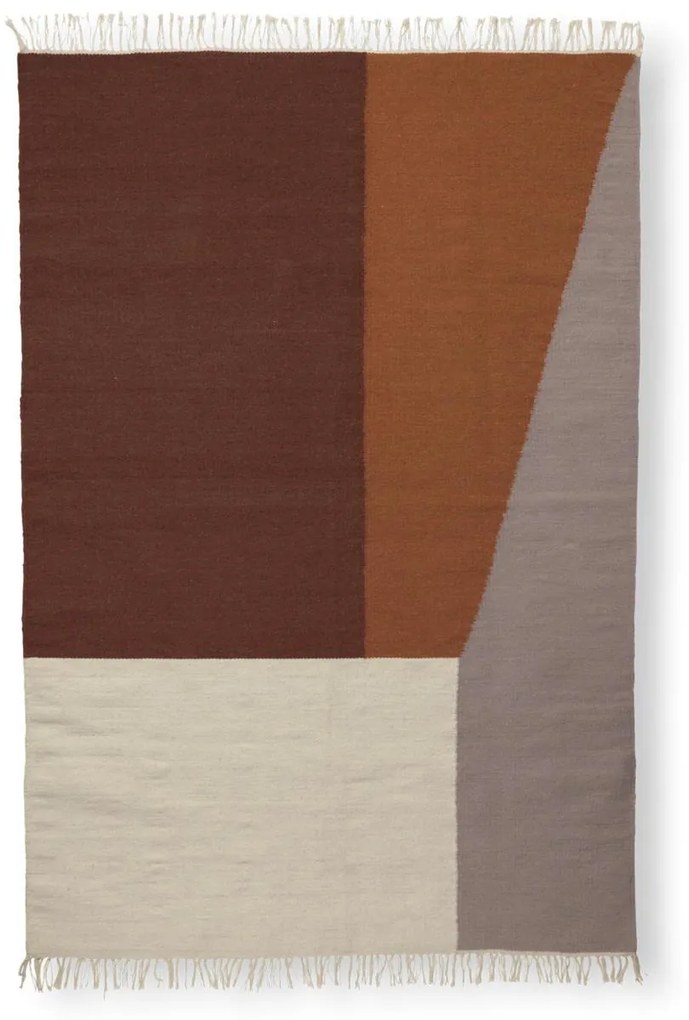 ferm LIVING Vlněný koberec Borders Kelim Rug 140 x 200 cm, červená barva, hnědá barva, textil