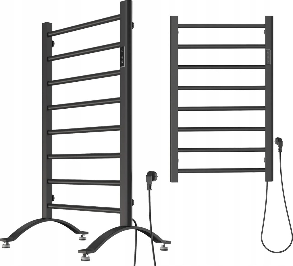 Gamma Erga Pago, elektrické topné těleso 500x800 mm s digitálním termostatem na postavení nebo na zeď, 200W, černá matná, ERG-LAV-GRZE-E-ST88080500-BK