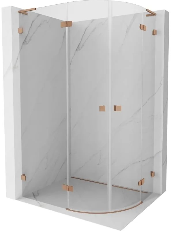 Mexen Lunar, L půlkruhový sprchový kout naklápěcí doleva 100 x 80 cm, 8mm čiré sklo, profil měděná matná, 833L-100L-080P-65-00