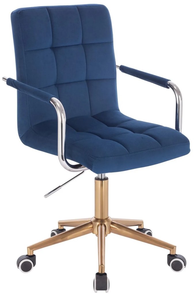LuxuryForm DESIGN Otočná židle VERONA VELUR na zlaté podstavě s kolečky - modrá