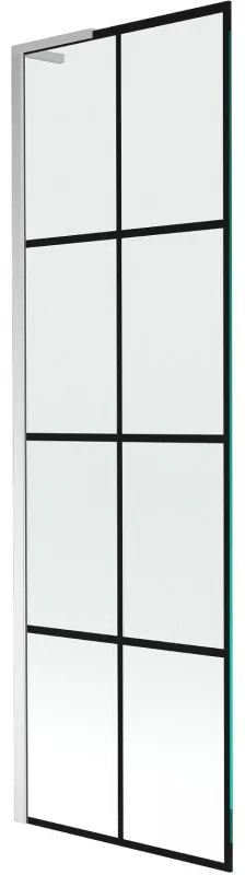 Mexen Next L, 1-křídlová vanová zástěna 60 x 150 cm, 6mm čiré sklo-černý vzor, chromový profil, 895-060-000-03-77-01