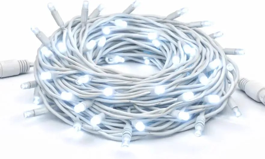 Easy Fix LED světelný řetěz, 20 m, venkovní, ledově bílá, 120 diod, bílý kabel, IP67