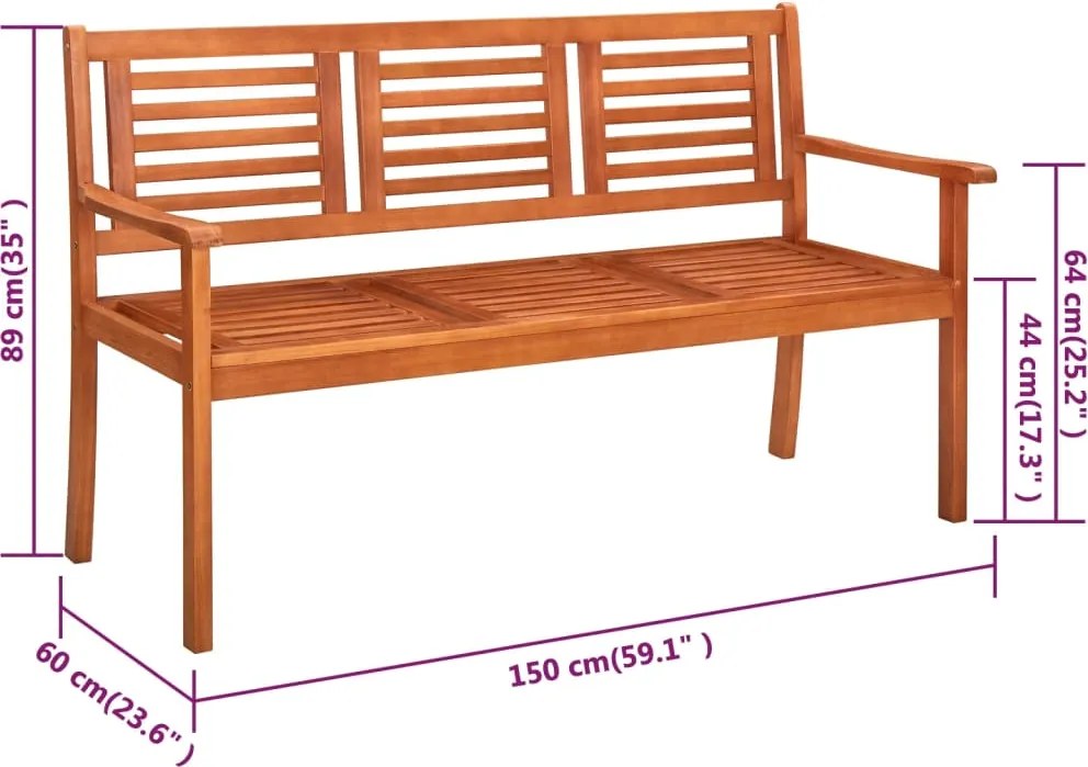 vidaXL Marketos 3místná zahradní lavice s poduškou 150 cm masivní eukalyptus