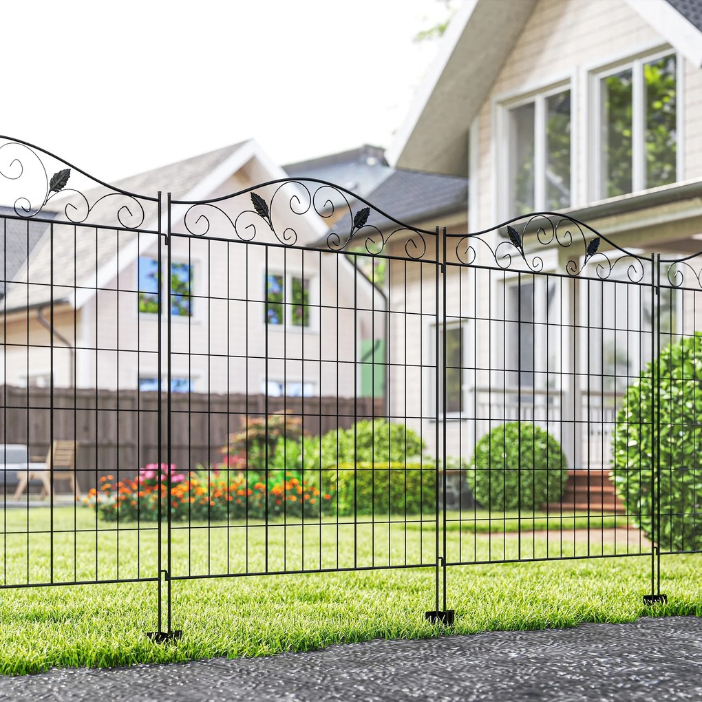 Outsunny zahradní plot sada 4 ks Dekorativní kovový plot, 365x112cm, pro balkon a zahradu, černý| Aosom