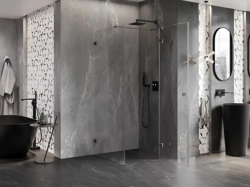 Mexen Lunar T, výklopný sprchový kout pravý 110 x 110 cm, 8mm čiré sklo, profil grafit broušený, 834T-110-110-66-00-P