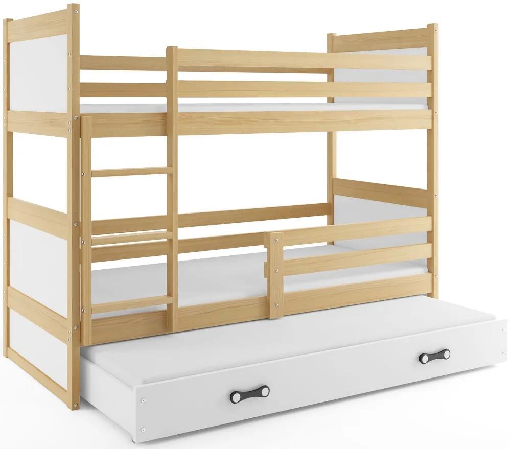BMS Group Dětská patrová postel s přistýlkou RICO borovice Velikost postele: 190x80 cm, Barva šuplíku: Zelená