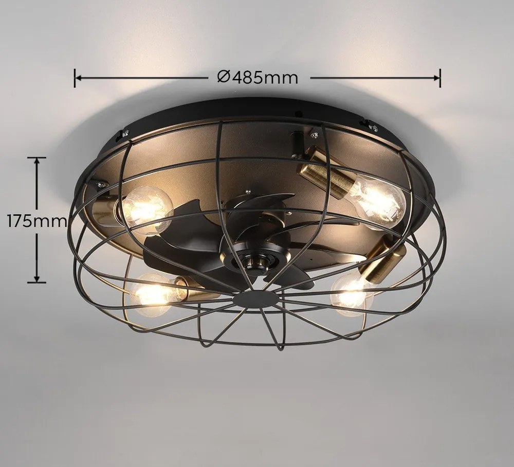 Matně černé stropní svítidlo na dálkové ovládání/s ventilátorem Trondheim – Reality