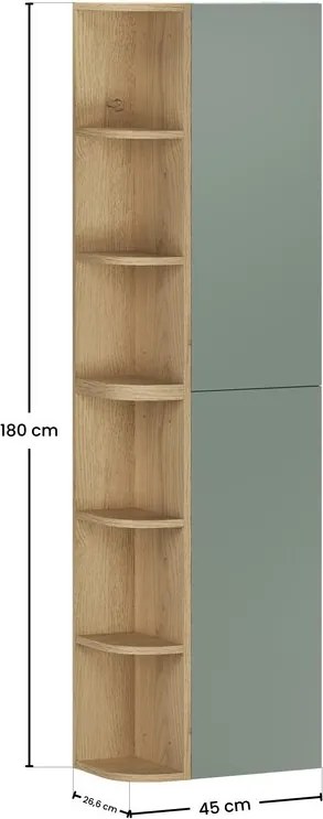 Závěsná vysoká koupelnová skříňka Aster I 160 cm zelená/dub cremona