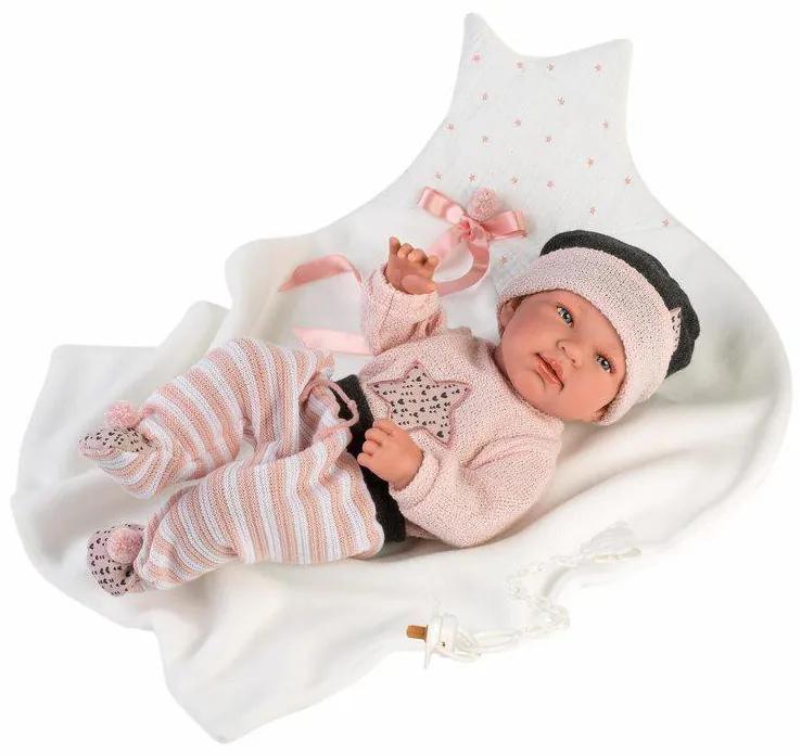 Llorens Obleček pro panenku miminko New Born velikosti 43-44 cm 3dílný růžovo-hnědý