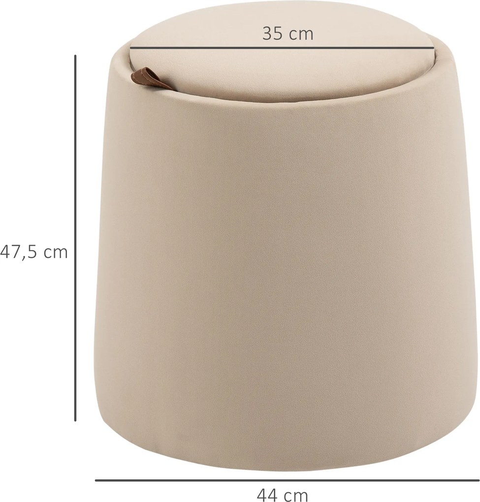 HOMCOM Otoman kulatý s úložným prostorem v béžovém sametovém vzhledu s odnímatelným víkem Ø44cm x 47,5cm jako odkládací stolek | Aosom.de
