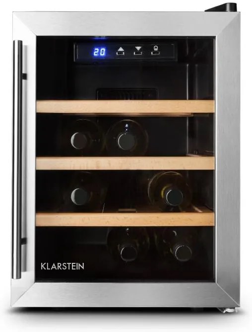 Klarstein Reserva 12 Uno, 33 litrů, chladící vinotéka, 12 lahví, nerezová ocel, LED