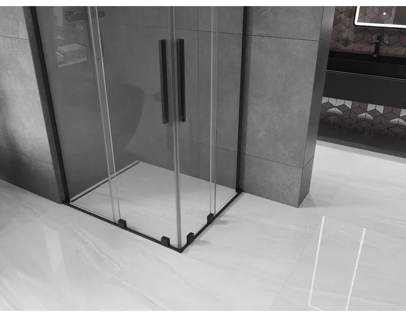 Mexen Velar L Duo, sprchový kout s posuvnými dveřmi 100 x 90 cm, 8mm čiré sklo, černá matná, 871-100-090-02-03-70