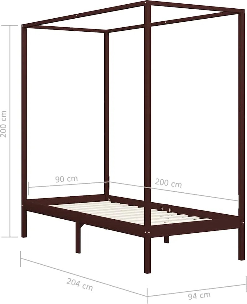 Rám postele s nebesy tmavě hnědý masivní borovice 90 x 200 cm 283268