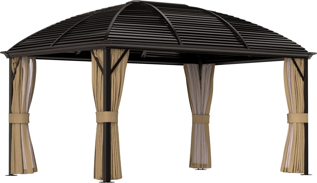 Pavilion Outsunny s pevným zastřešením, 4x3 m, voděodolný stabilní zahradní pavilion pro zimní období s moskytiérou, háčky, bočními panely, klenutou s