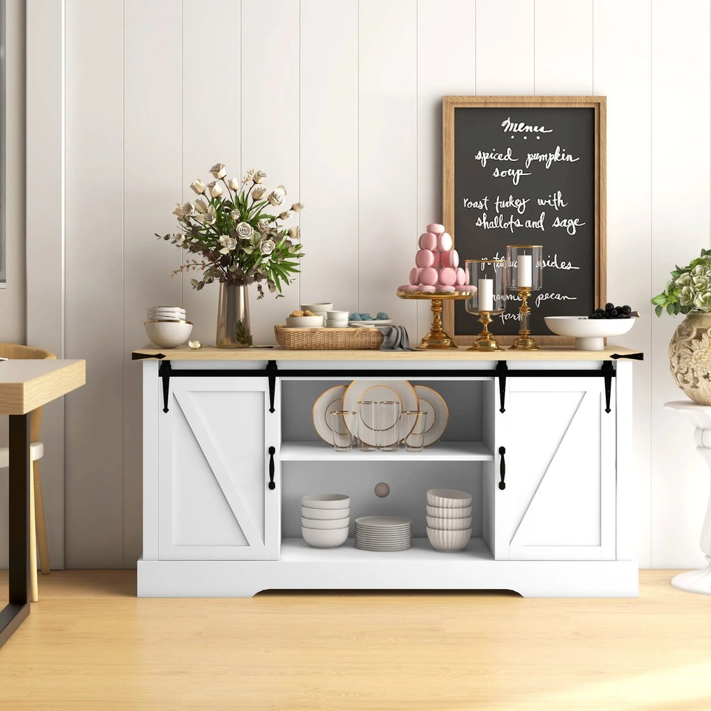 HOMCOM Příborník, úložný kabinet s 2 posuvnými dveřmi a nastavitelnými policemi, do obývacího pokoje, jídelny, chodby, 150 x 40 x 72 cm, dřevo, bílý …