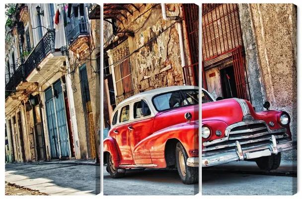 Vícedílný obraz Staré Americké Auto A Havanské Budovy Nedostatek Nedostatek Přírodní plátno 150x100