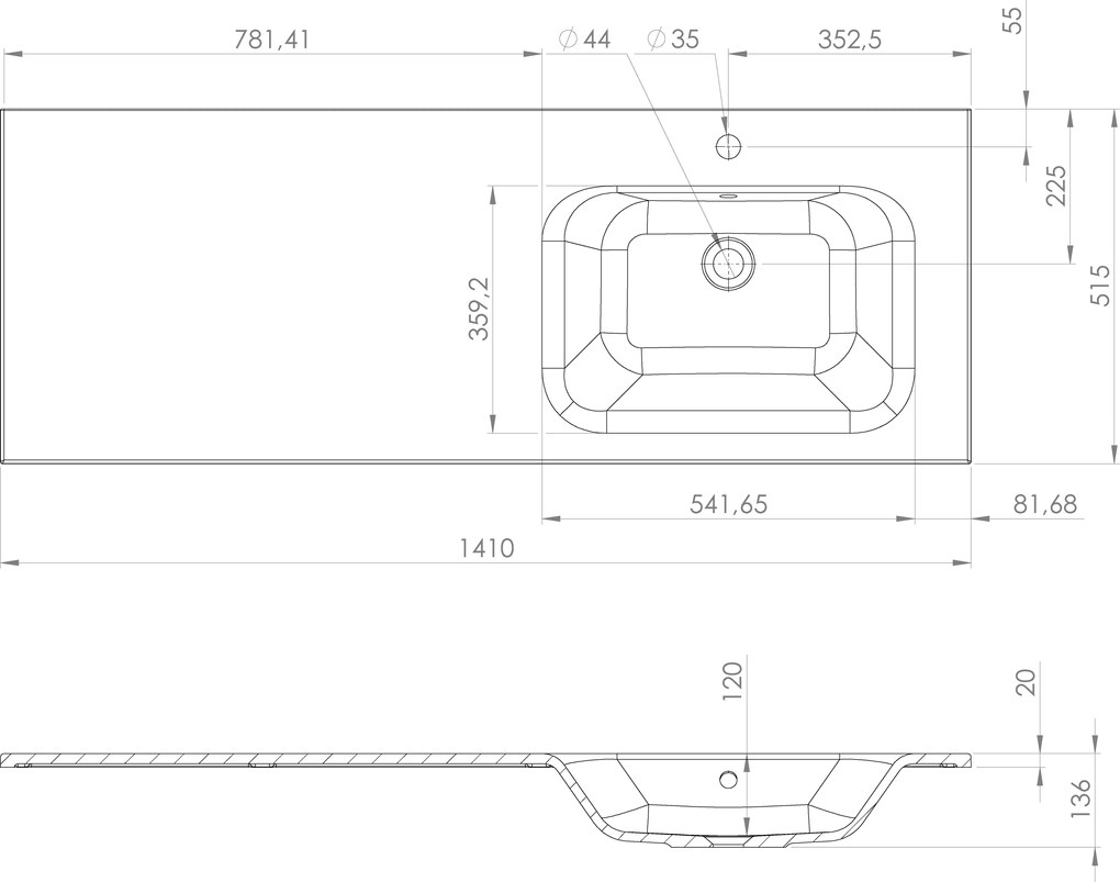 Sapho Lorea koupelnová skříňka 141/70 x 46 x 51,5 cm pravá litý mramor bílá mat LE070-3131-R-04