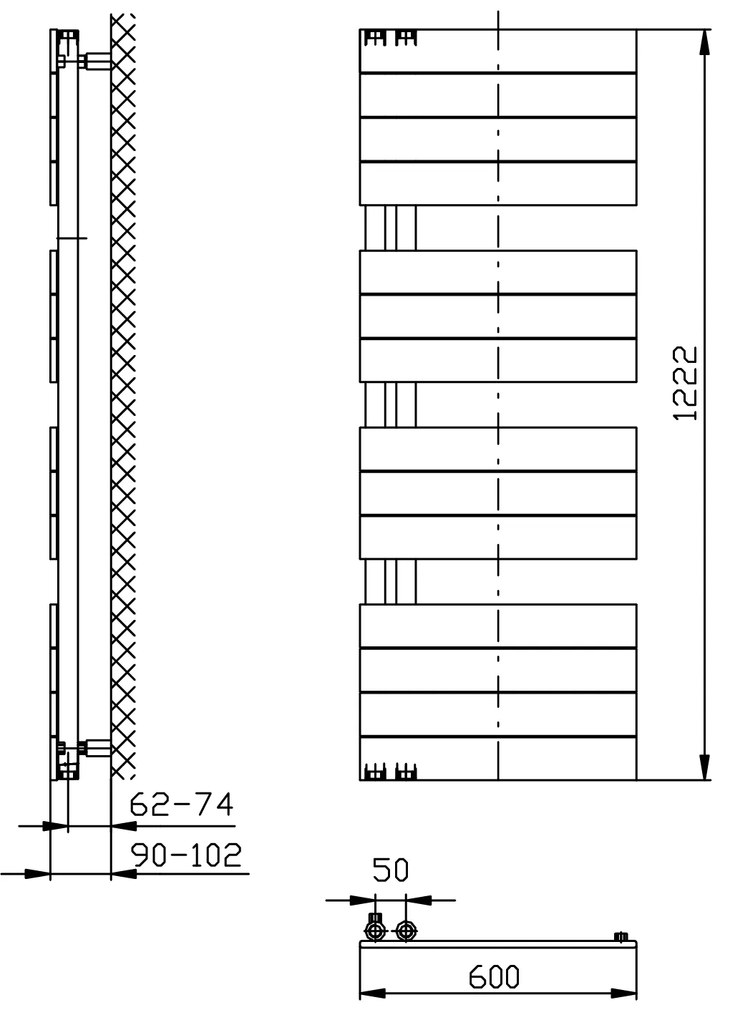 Aqualine MILI otopné těleso 600x1222mm, černá mat DC626T