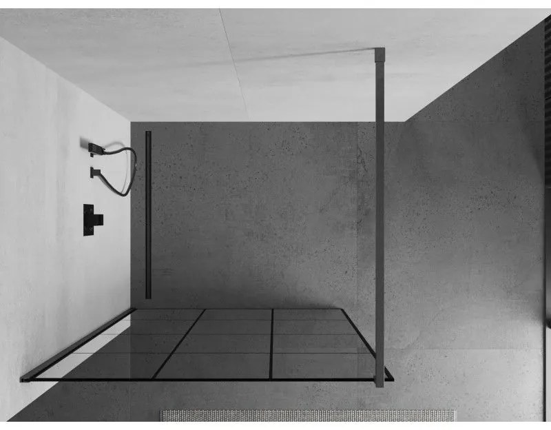 Mexen Kioto, sprchová zástěna Walk-In 110 x 200 cm, 8mm čiré sklo černý vzor, grafitový profil, 800-110-101-66-77