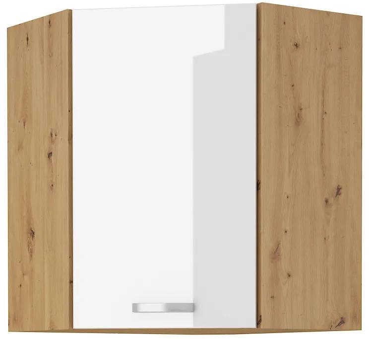 Rohová horní kuchyňská skříňka Arryn 58x58 GN-72 1F (dub artisan + lesk bílý). 1024689