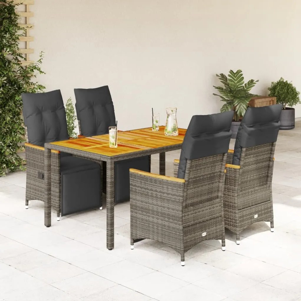 5dílný zahradní bistro set s poduškami šedý polyratan 3276969