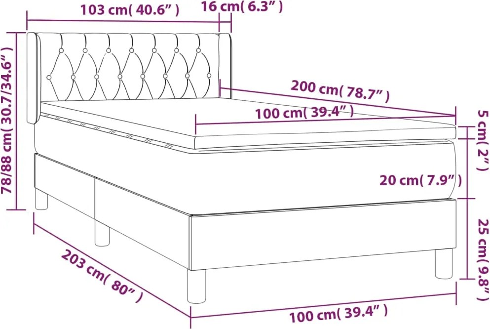 Box spring postel s matrací černá 100 x 200 cm textil 3130491