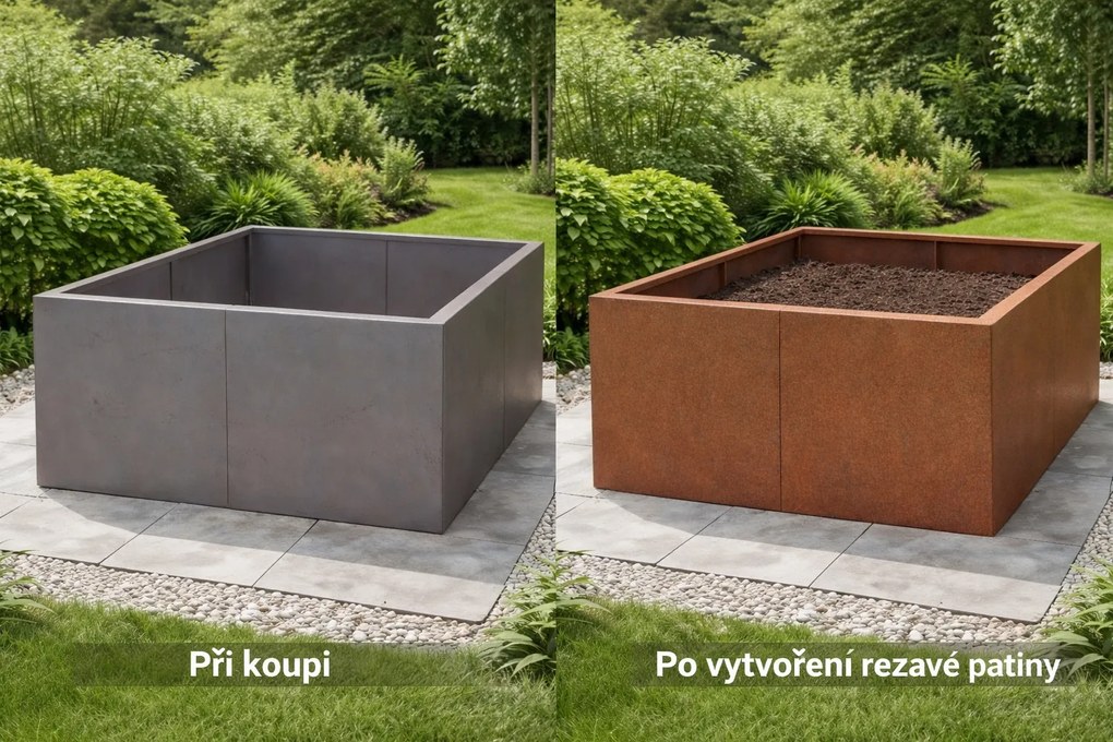 Vyvýšený cortenový zahradní záhon BestBerg BBGR-430CT / 430 l / 100 x 100 x 43 cm / corten