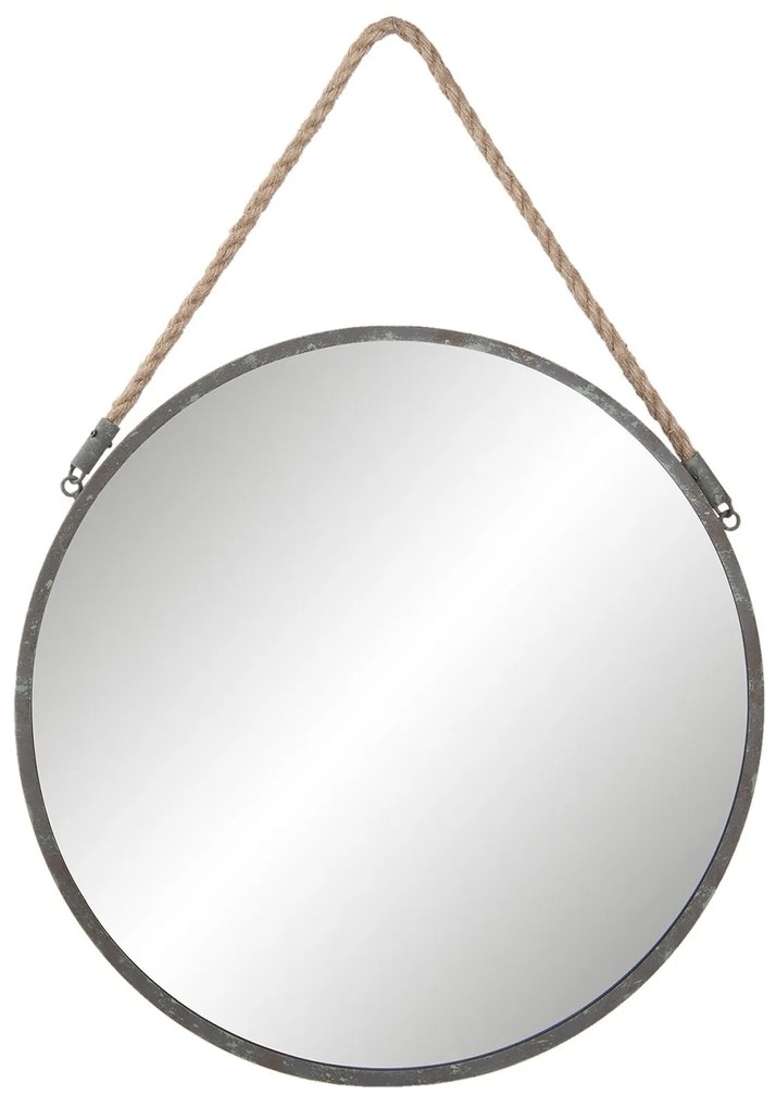 Kulaté kovové zrcadlo na jutovém provazu antik - Ø 45*1cm