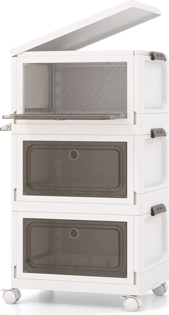 Costway Úložný box s víkem skládací boxy pro ukládání3sada plastová krabice