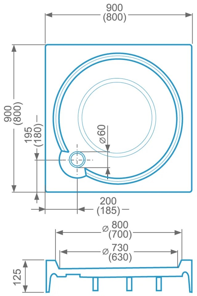 Roltechnik Outlet Čtvercová samonosná sprchová vanička iSQUARE Varianta: rozměry: 90x90 cm - (iSQUARE_90x90 - 8000234)
