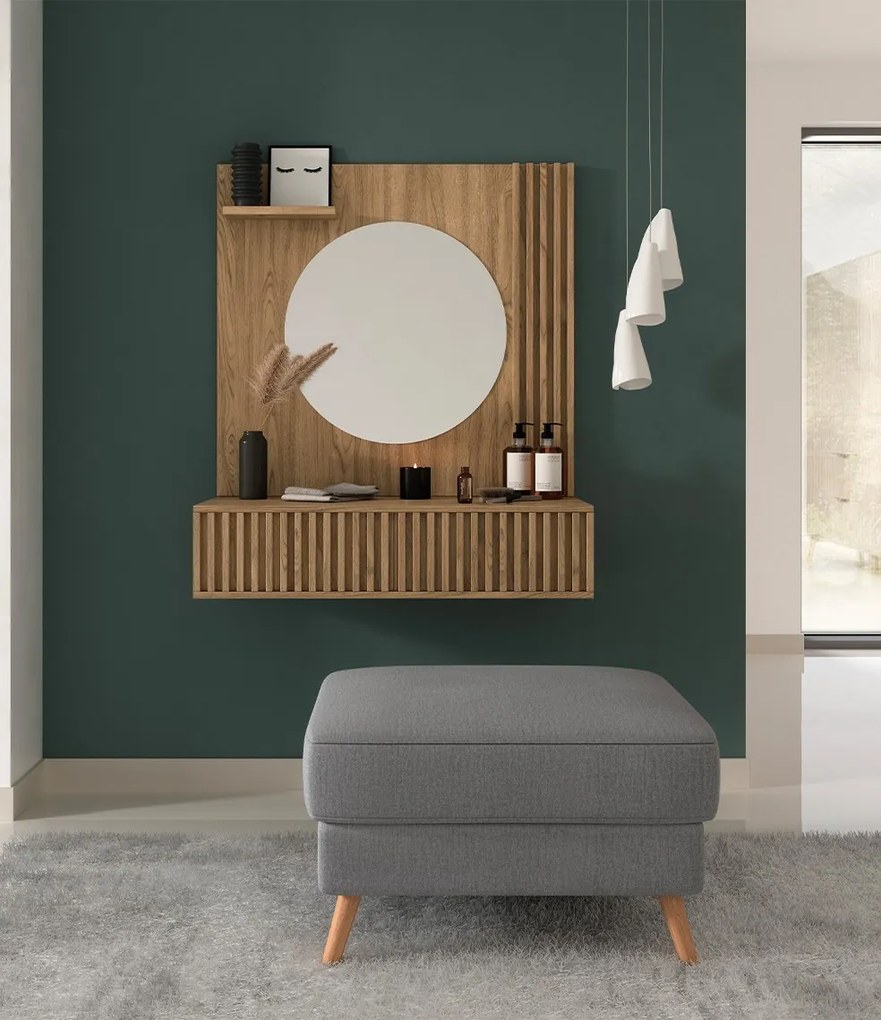Závěsný toaletní stolek se zrcadlem Entsian 85 cm dub Artisan