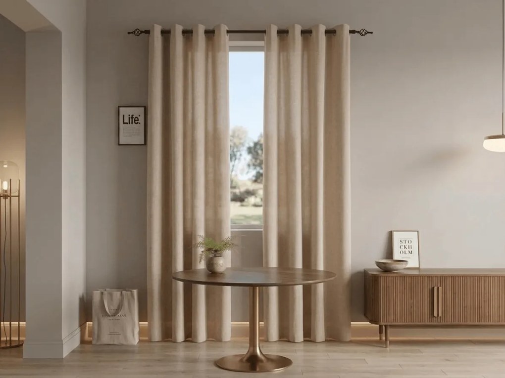 Závěs TAVIO 140x250 cm, světle béžový Zavěšení: Řasící páska