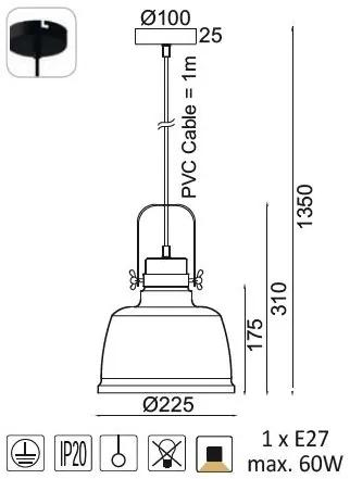 ACA DECOR Závěsné svítidlo ERNEST, průměr 22,5 cm