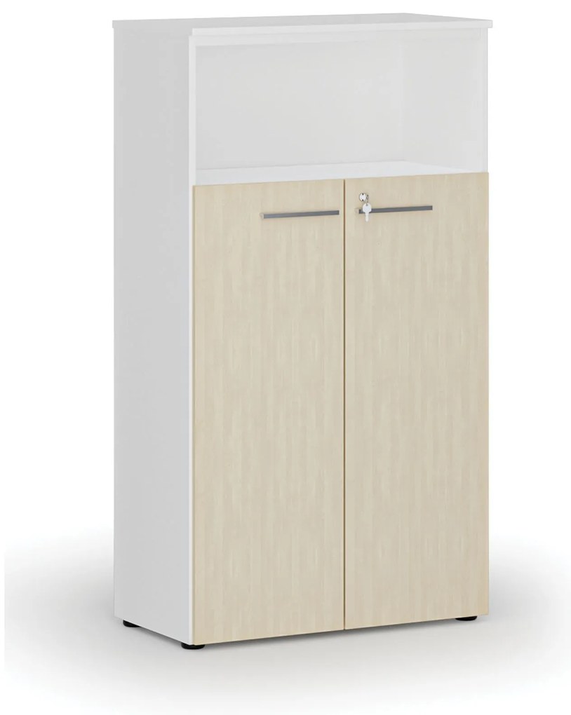 Kombinovaná kancelářská skříň PRIMO WHITE, dveře na 3 patra, 800 x 420 x 1434 mm, bílá/bříza