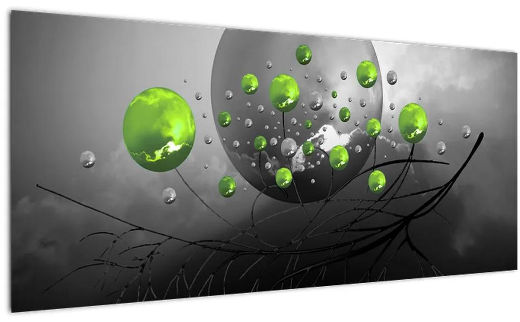 Obraz zelených abstraktních koulí (100x40 cm), 40 dalších rozměrů