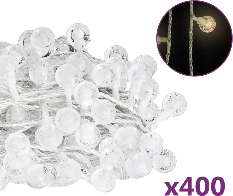 vidaXL Vánoční osvětlení, 40 m, 400 Led diod, teplá bílá, 8 funkcí