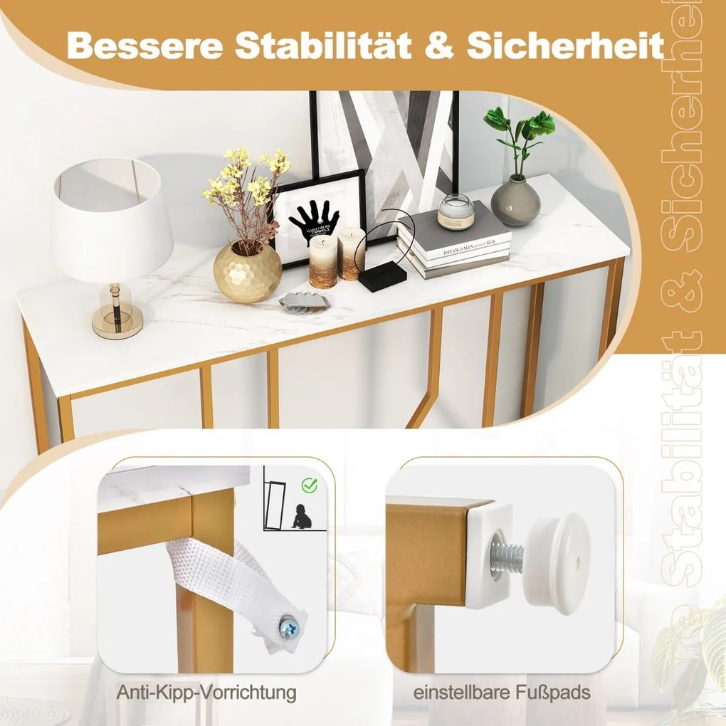 Costway Konzolový stolek s geometrickým kovovým rámem zlatá + – 110 × 30 × 80 cm