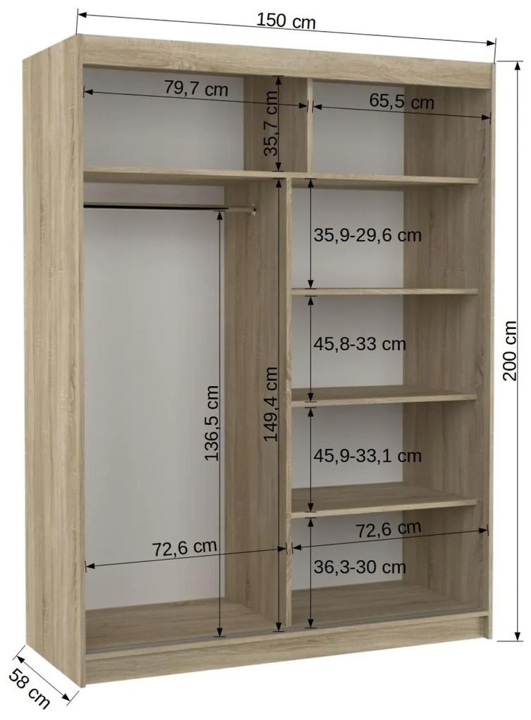 Šatní skříň s posuvnými dveřmi Tibago - 150 cm Barva: dub Sonoma