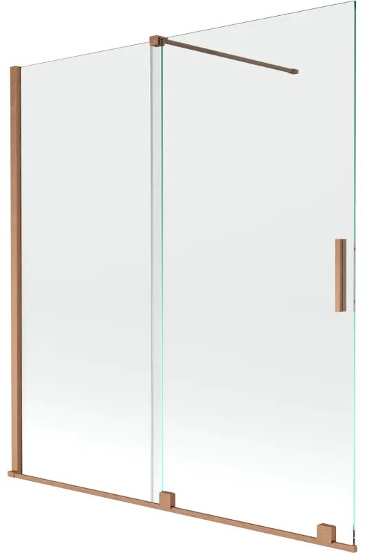 Mexen Velar, 2-křídlová posuvná vanová zástěna 150 x 150 cm, 8mm čiré sklo, měděná matná, 896-150-000-01-65