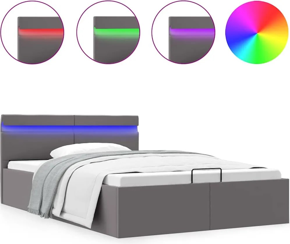 Rám postele LED s úložným prostorem šedý umělá kůže 140x200 cm 285555